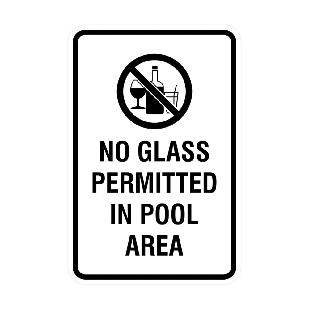 Portrait Round No Glass Permitted In Pool Area Sign (White) - Large 6 ...