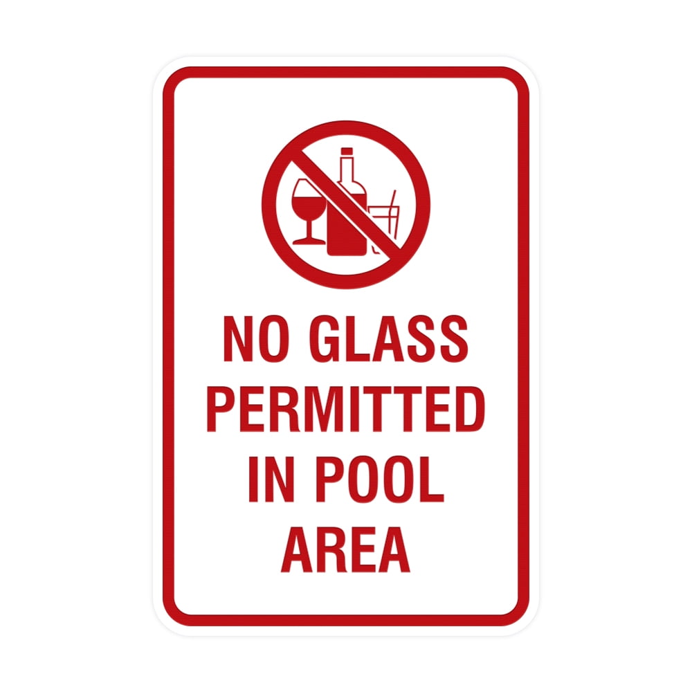 Portrait Round No Glass Permitted In Pool Area Sign (White/Red) - Large ...