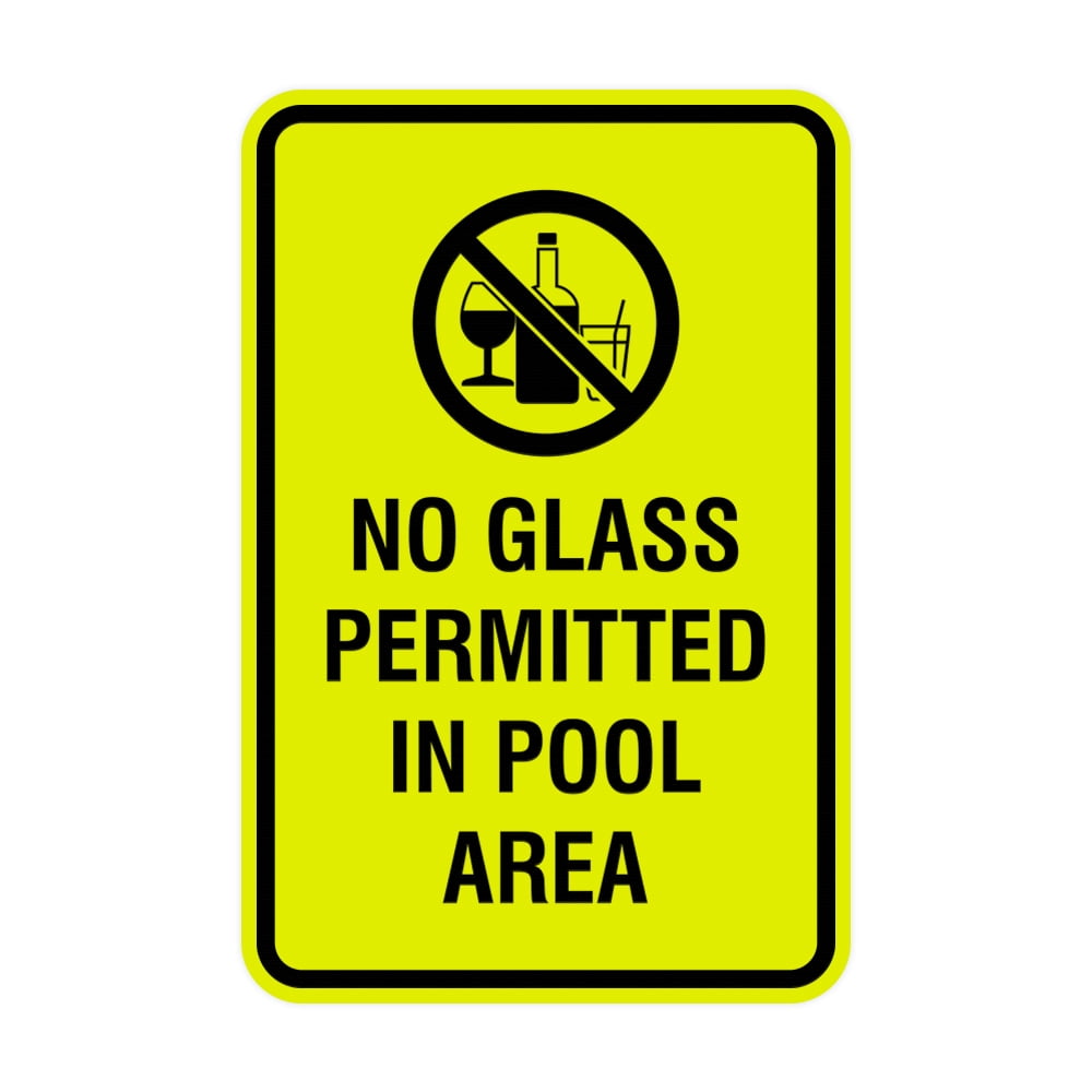 Portrait Round No Glass Permitted In Pool Area Sign (Yellow / Black ...
