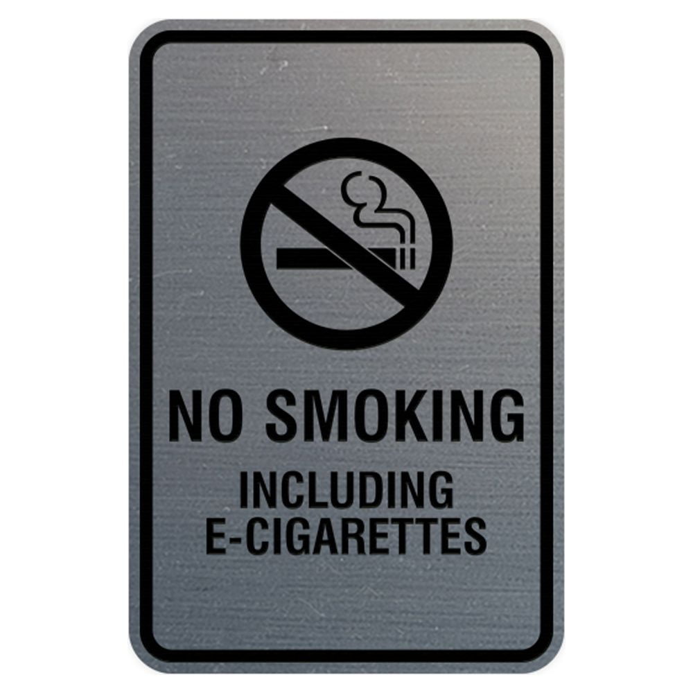 Portrait Round No Smoking Including E-Cigarettes Sign (Brushed Silver ...
