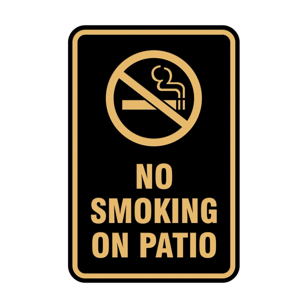 Portrait Round No Smoking On Patio Sign (Black /Gold) - Small 4" x 6 ...