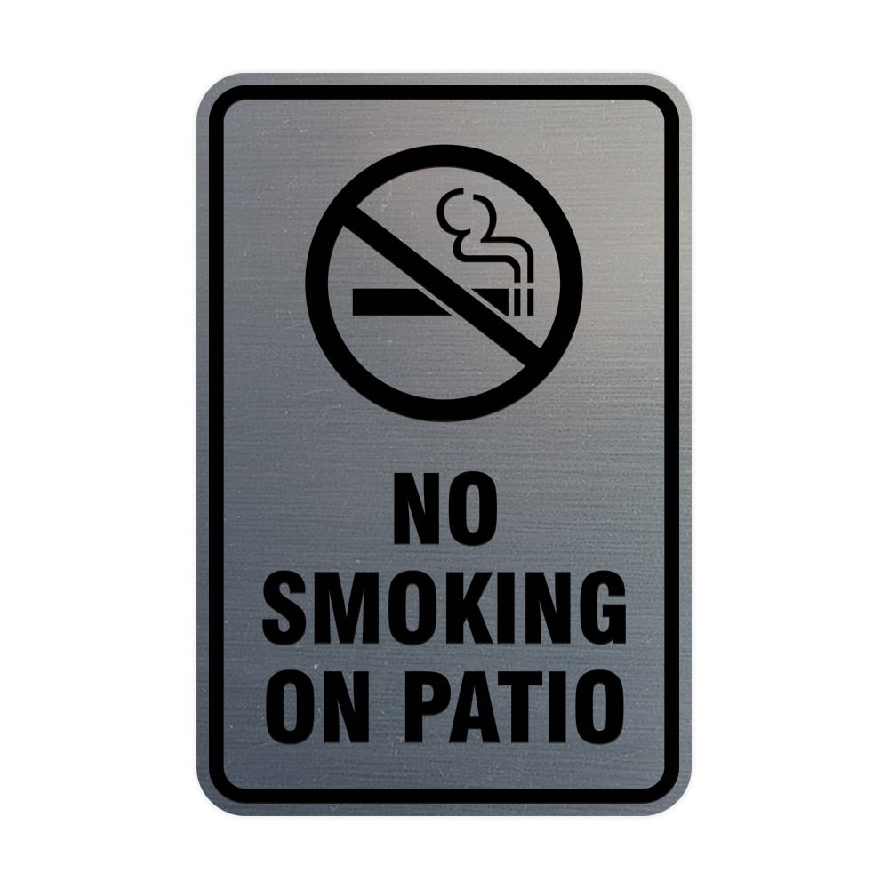 Portrait Round No Smoking On Patio Sign (Brushed Silver) - Small 4" x 6 ...