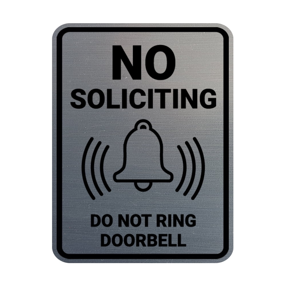 Portrait Round No Soliciting Do Not Ring Doorbell Sign (Brushed Silver ...