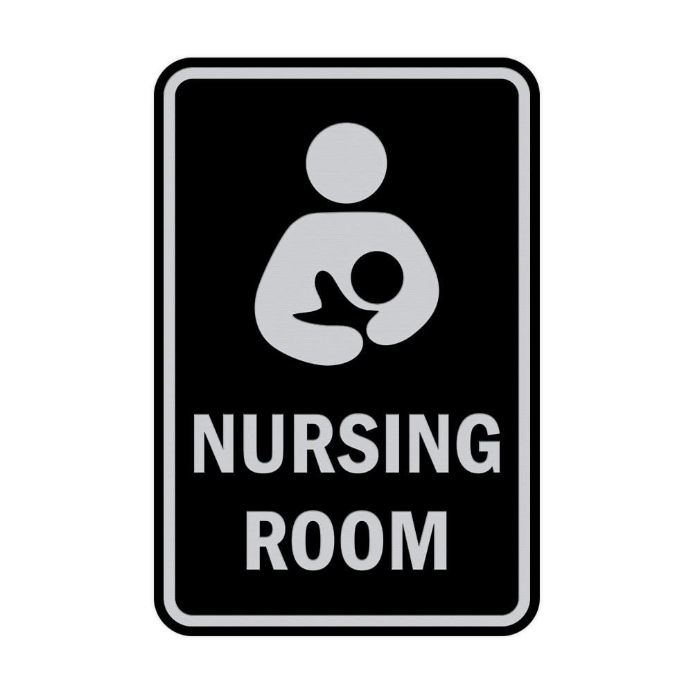 Portrait Round Nursing Room Sign (Black / Silver) - Large 6" x 8 ...