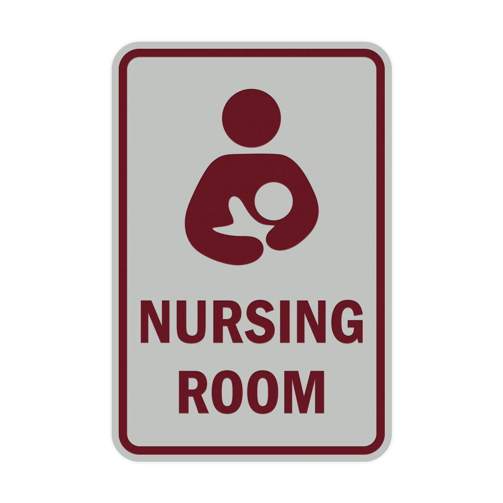 Portrait Round Nursing Room Sign (Light Grey / Burgundy) - Small 4" x 6 ...