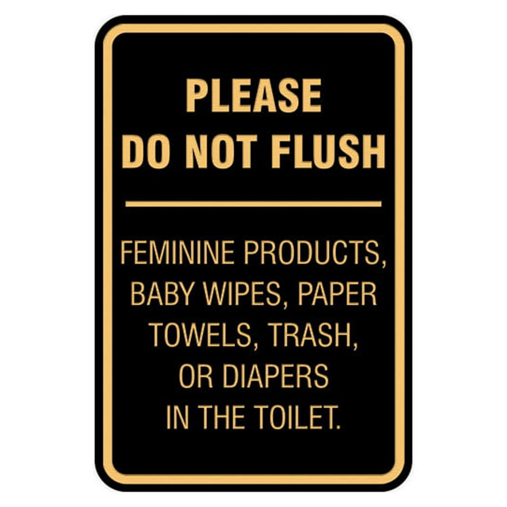 Portrait Round Please Do Not Flush Etiquette Sign (Black /Gold) - Small ...