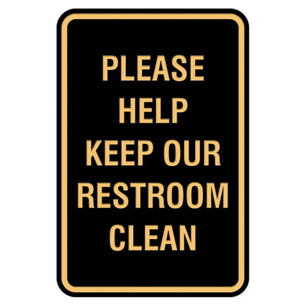 Portrait Round Please Help Keep Our Restroom Clean Sign (Black Gold ...