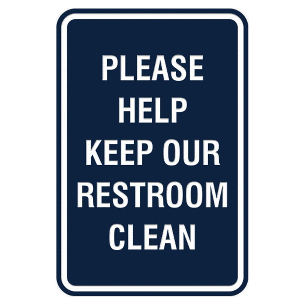 Portrait Round Please Help Keep Our Restroom Clean Sign (Navy Blue ...