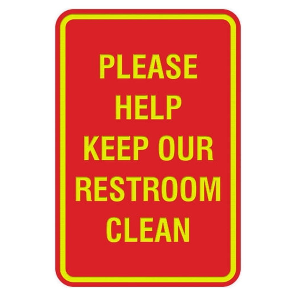 Portrait Round Please Help Keep Our Restroom Clean Sign (Red/Yellow ...