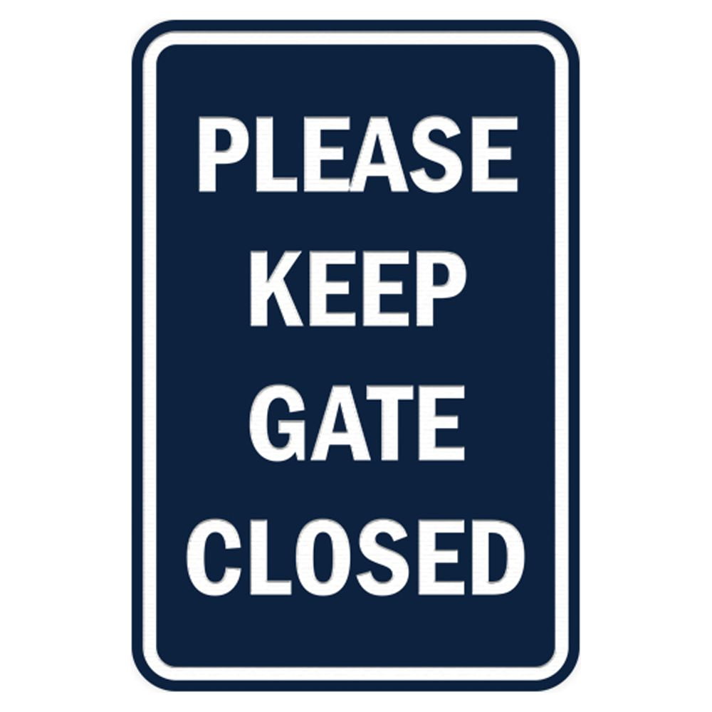 Portrait Round Please Keep Gate Closed Sign (Navy Blue / White) - Small ...