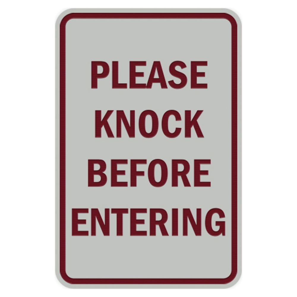 Portrait Round Please Knock Before Entering Sign (Light Grey / Burgundy ...