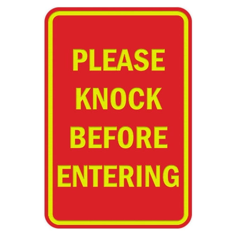 Portrait Round Please Knock Before Entering Sign (Red/Yellow) - Medium ...