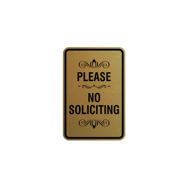 Portrait Round Please No Soliciting Sign (Brushed Gold) - Large 6" x 8 ...