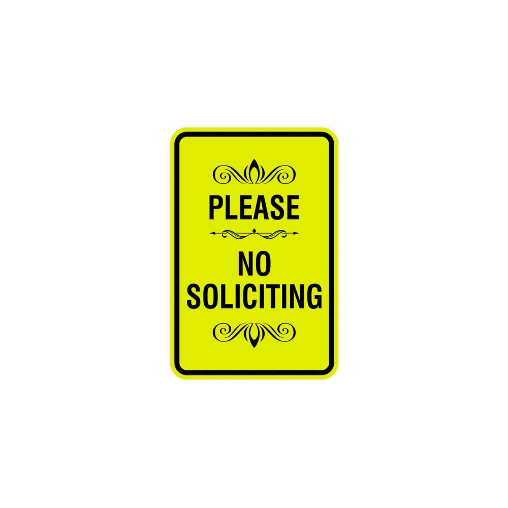 Portrait Round Please No Soliciting Sign (Yellow / Black) - Small 4" x ...