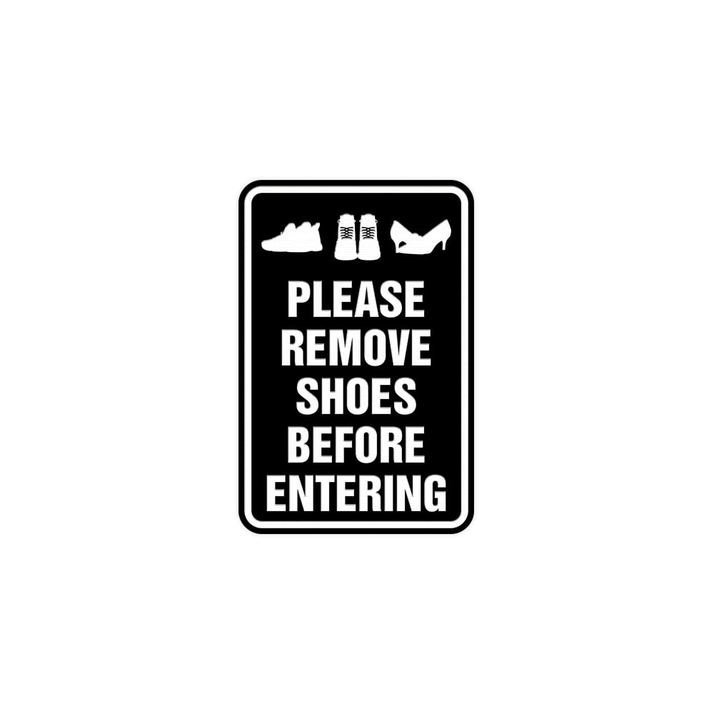 Portrait Round Please Remove Shoes Before Entering Sign (Black) - Large ...