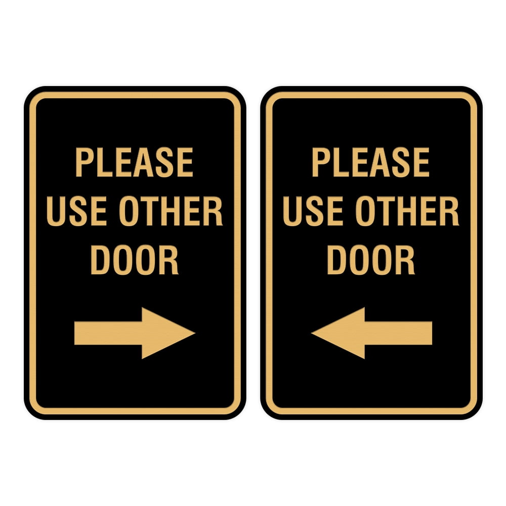 Portrait Round Please Use Other Door Sign Set (Black Gold) - Large 6" x ...