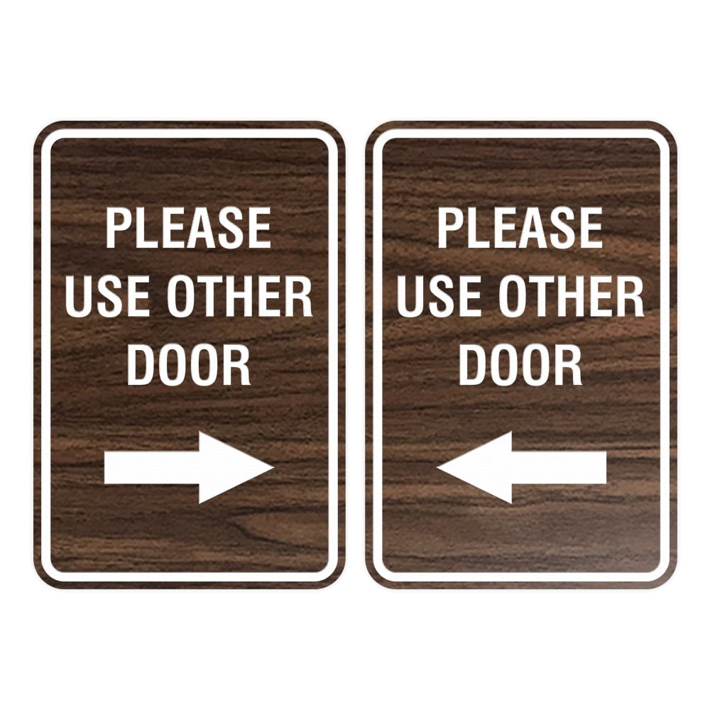 Portrait Round Please Use Other Door Sign Set (Walnut) - Large 6" x 8 ...