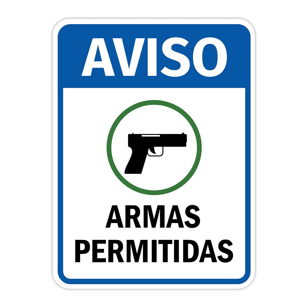 Portrait Round Plus Aviso Armas Permitidas Wall or Door Sign | Spanish ...