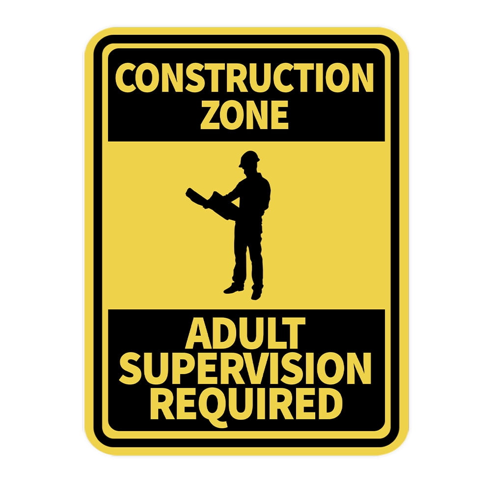 Portrait Round Plus Construction Zone Adult Supervision Required Wall ...