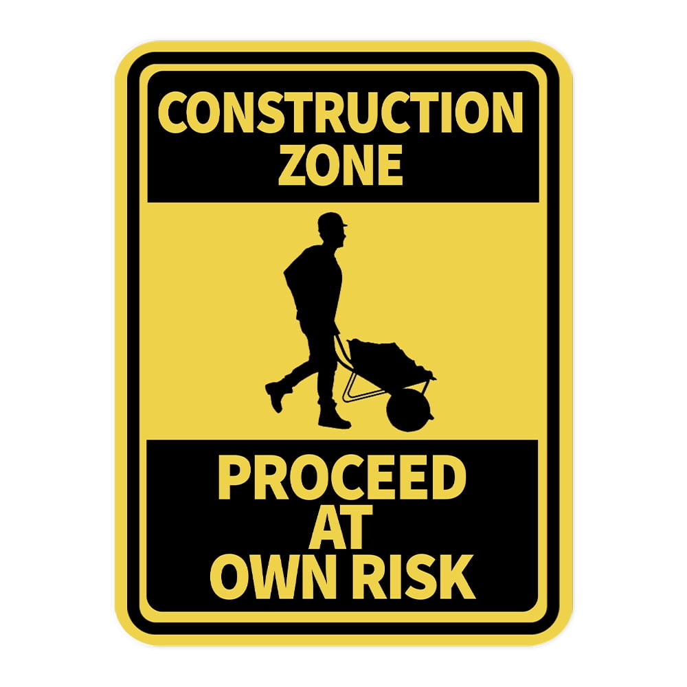 Portrait Round Plus Construction Zone Proceed At Own Risk Wall or Door ...
