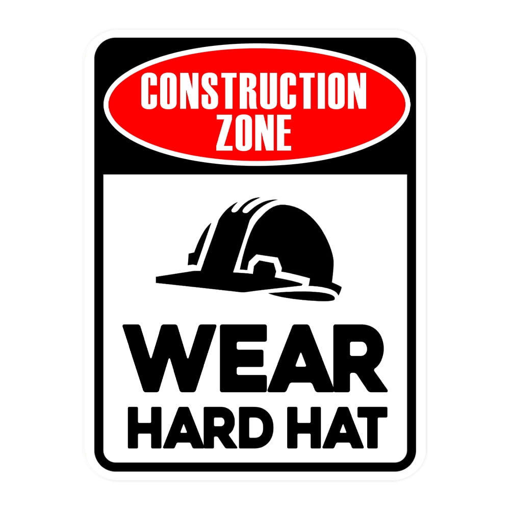 Portrait Round Plus Construction Zone Wear Hard Hat Wall or Door Sign ...