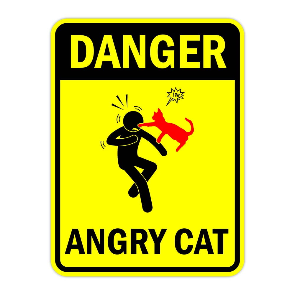 Portrait Round Plus Danger Angry Cat Door or Wall Sign | Funny Warning ...