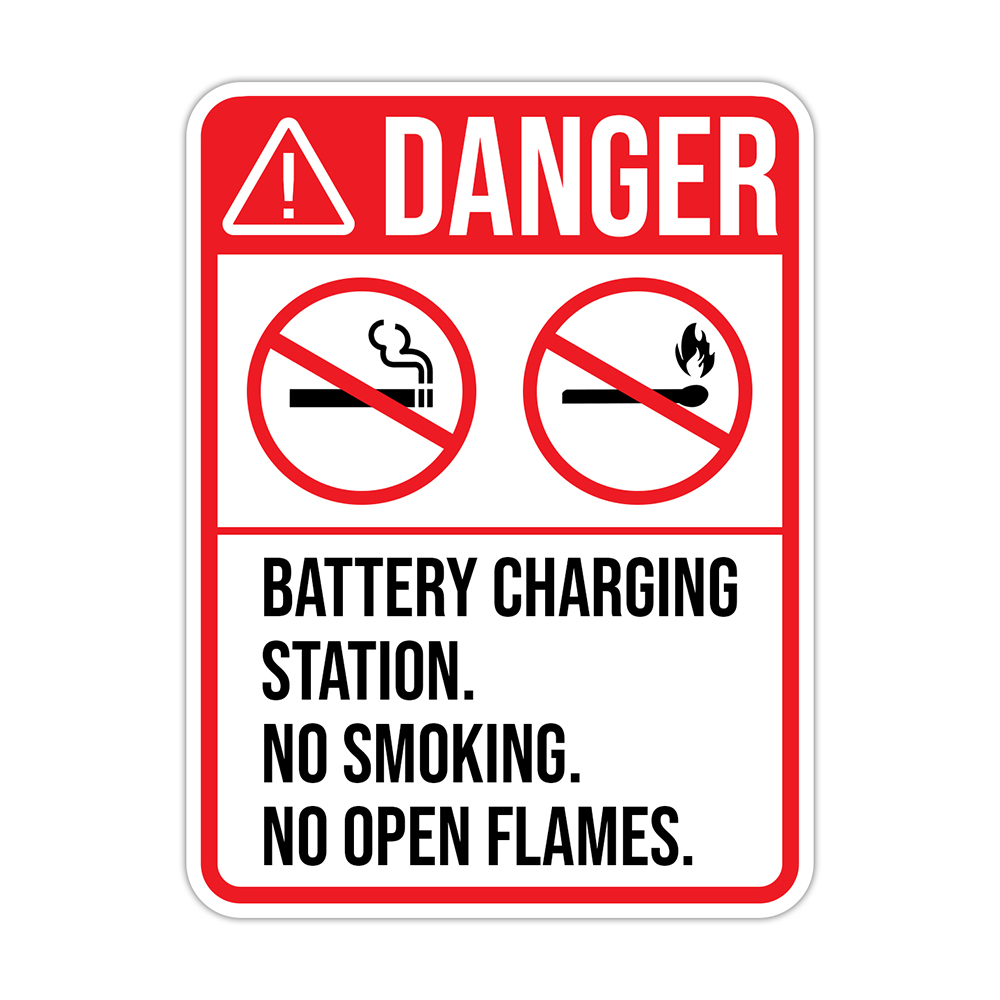 Portrait Round Plus Danger Battery Charging Station. No Smoking Or Open ...