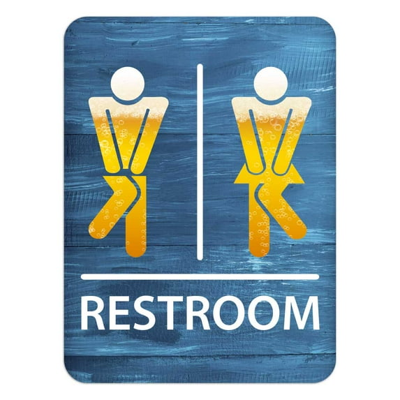 Portrait Round Plus - Fun Bar Restroom Dark Blue Wood Wall or Door Sign ...