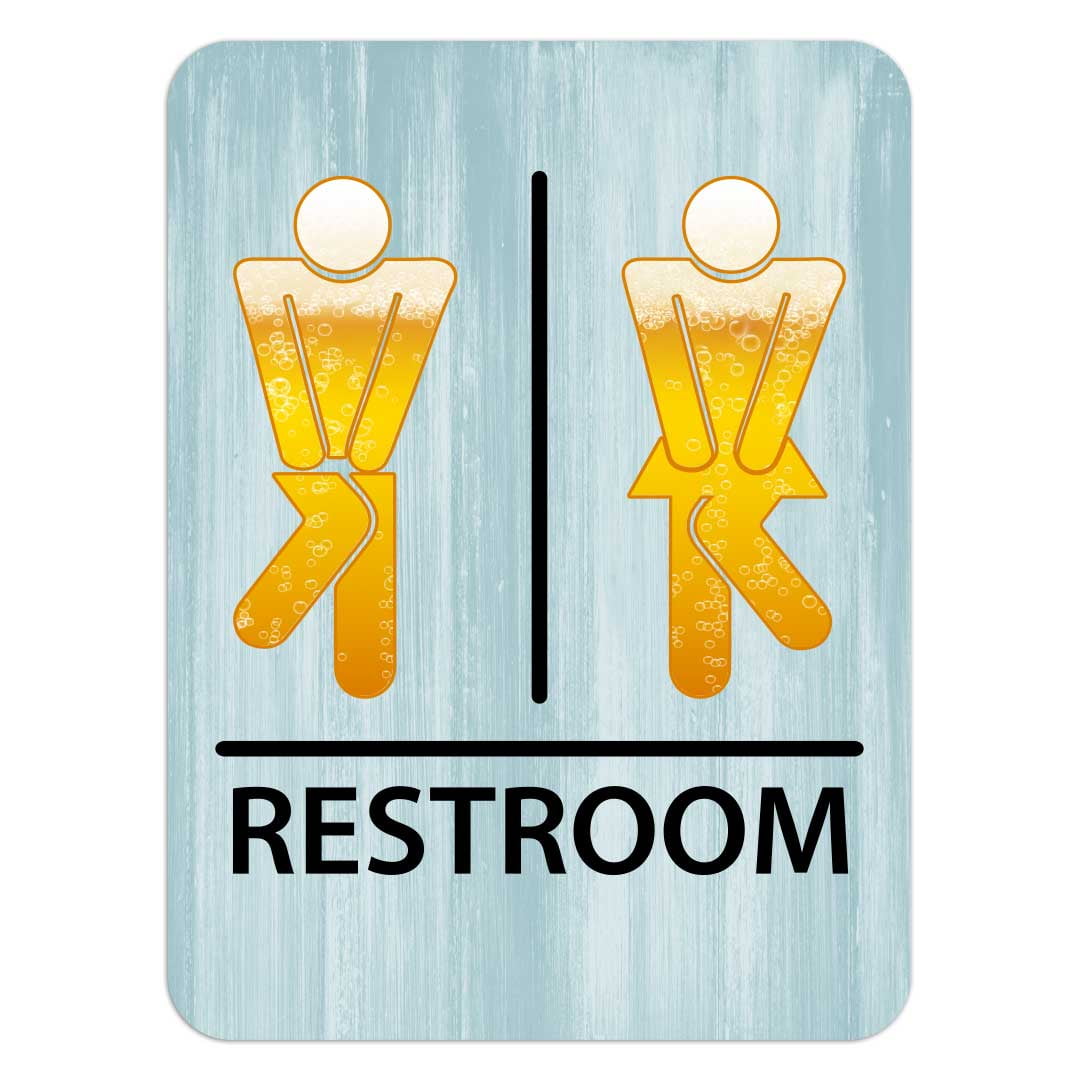 Portrait Round Plus - Fun Bar Restroom Light Blue Wood Wall or Door ...
