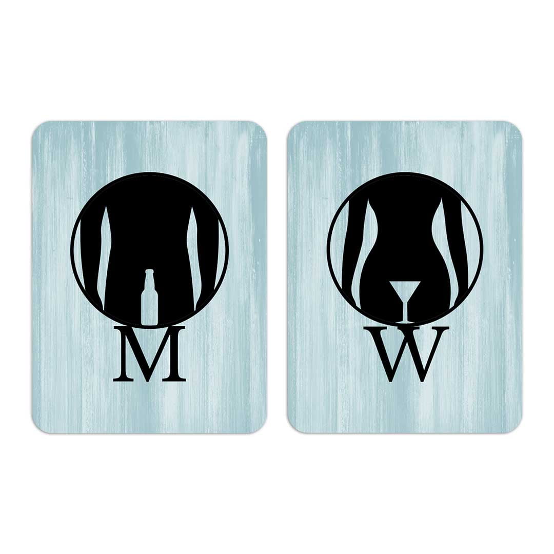 Portrait Round Plus - Fun Rude Restroom Light Blue Wood Wall or Door ...