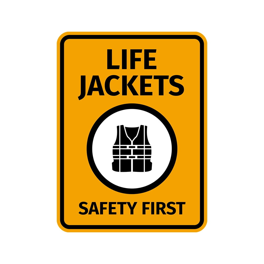 Portrait Round Plus Life Jackets Safety First Wall or Door Sign | Boats ...