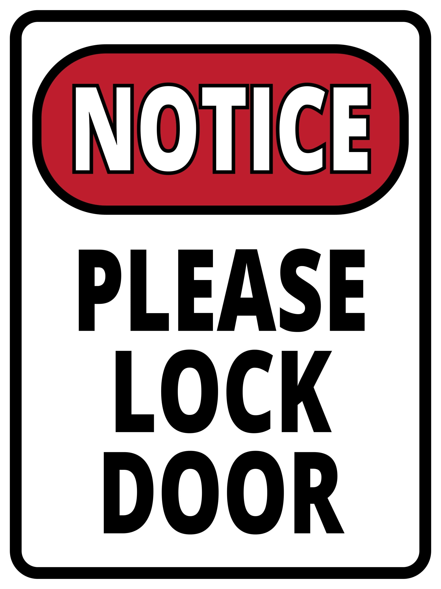 Portrait Round Plus Notice Please Lock Door Wall or Door Sign | Health ...