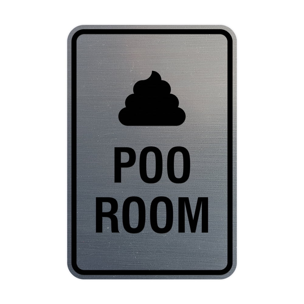 Portrait Round Poo Room Sign (Brushed Silver) - Small 4" x 6 ...