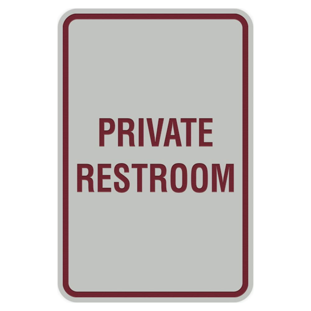 Portrait Round Private Restroom Sign (Light Grey / Burgundy) - Small 4 ...