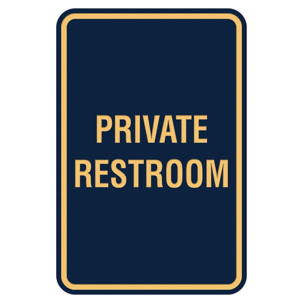 Portrait Round Private Restroom Sign (Navy Blue/Gold) - Small 4" x 6 ...