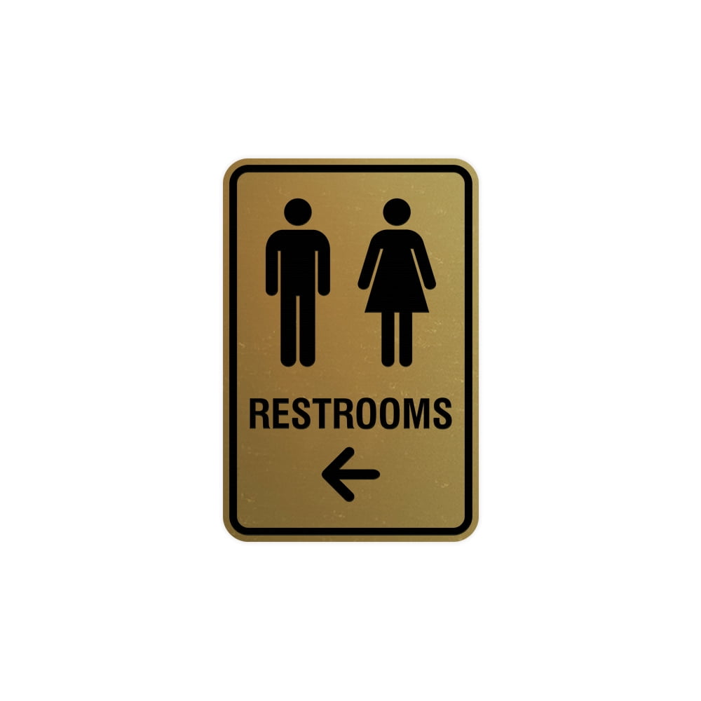 Portrait Round Restrooms Left Arrow Sign (Brushed Gold) - Small 4" x 6 ...