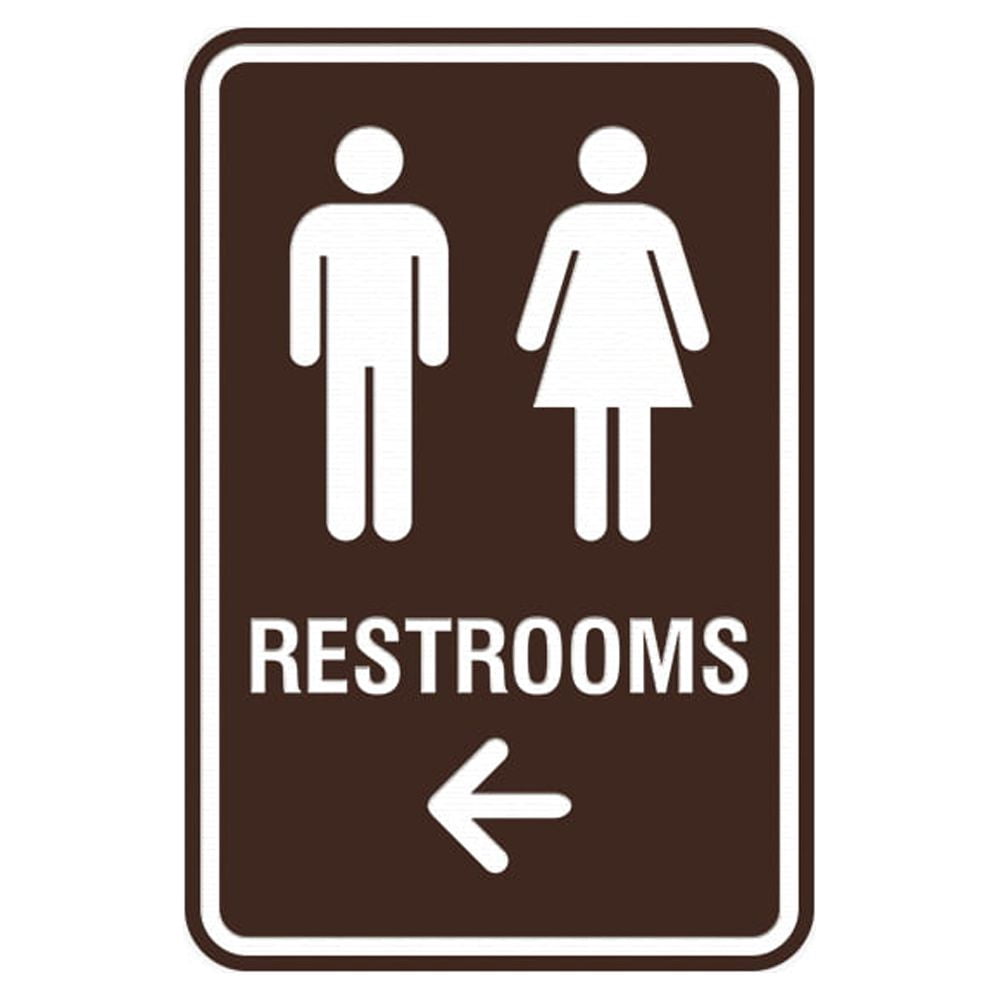 Portrait Round Restrooms Left Arrow Sign (Dark Brown) - Large 6" x 8 ...