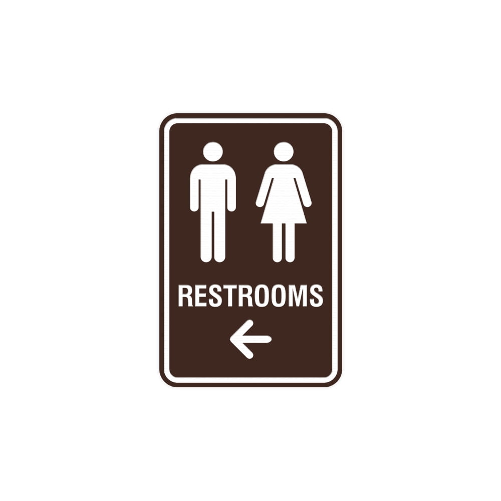 Portrait Round Restrooms Left Arrow Sign (Dark Brown) - Medium 5" x 7 ...