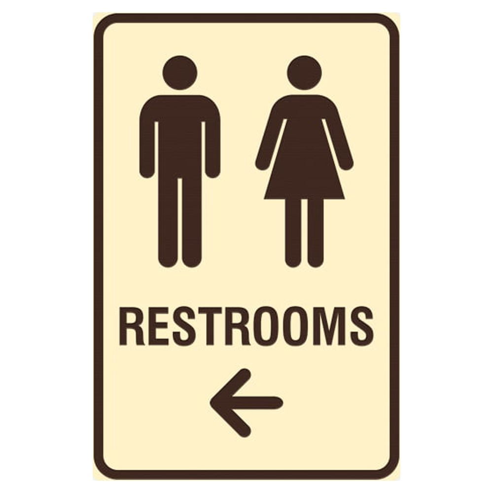 Portrait Round Restrooms Left Arrow Sign (Ivory/Dark Brown) - Small 4 ...
