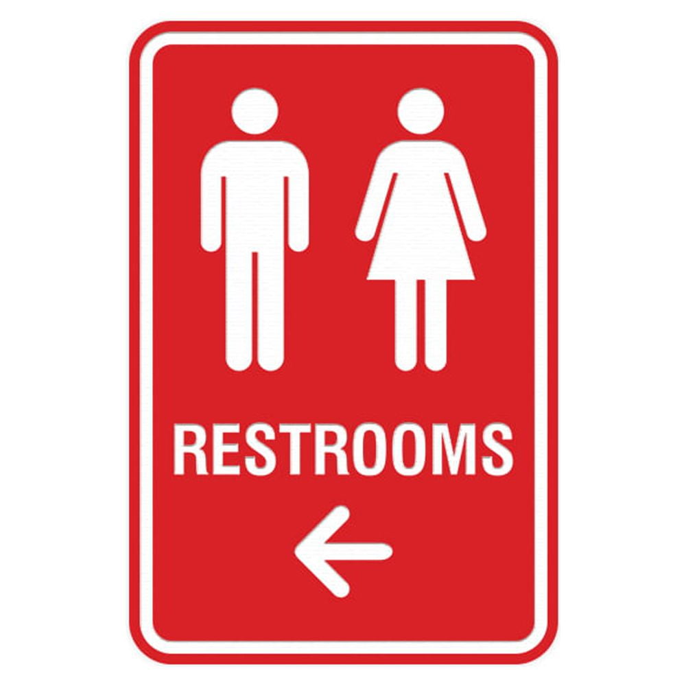 Portrait Round Restrooms Left Arrow Sign (Red) - Medium 5" x 7 ...