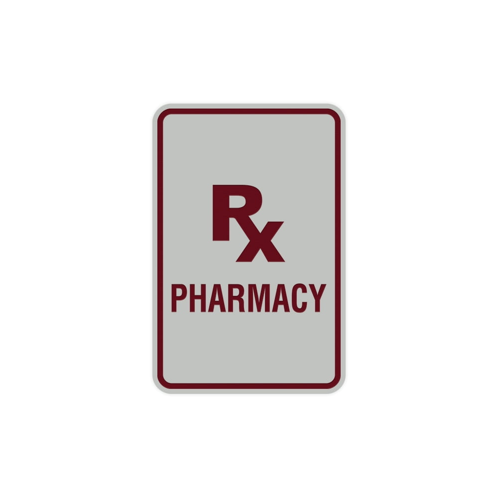 Portrait Round Rx Pharmacy Sign (Light Grey / Burgundy) - Small 4" x 6 ...