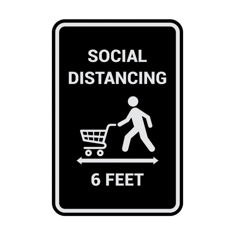 Portrait Round Social Distancing 6 Feet Sign (Black / Silver) - Small 4 ...