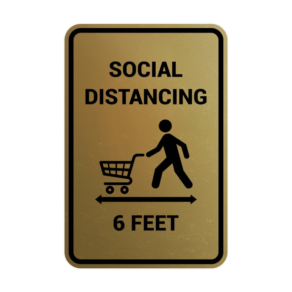 Portrait Round Social Distancing 6 Feet Sign (Brushed Gold) - Large 6 ...