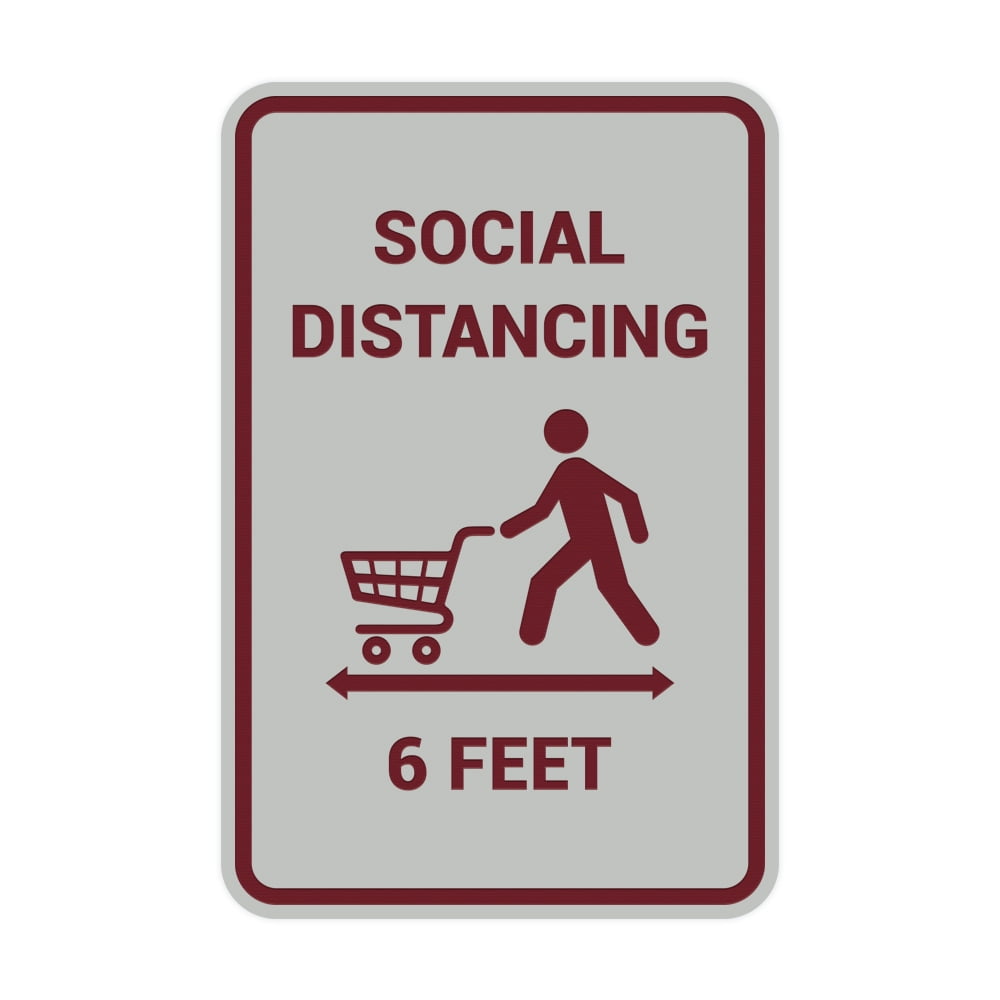 Portrait Round Social Distancing 6 Feet Sign (Light Grey / Burgundy ...