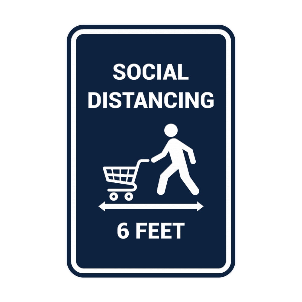 Portrait Round Social Distancing 6 Feet Sign (Navy Blue / White ...