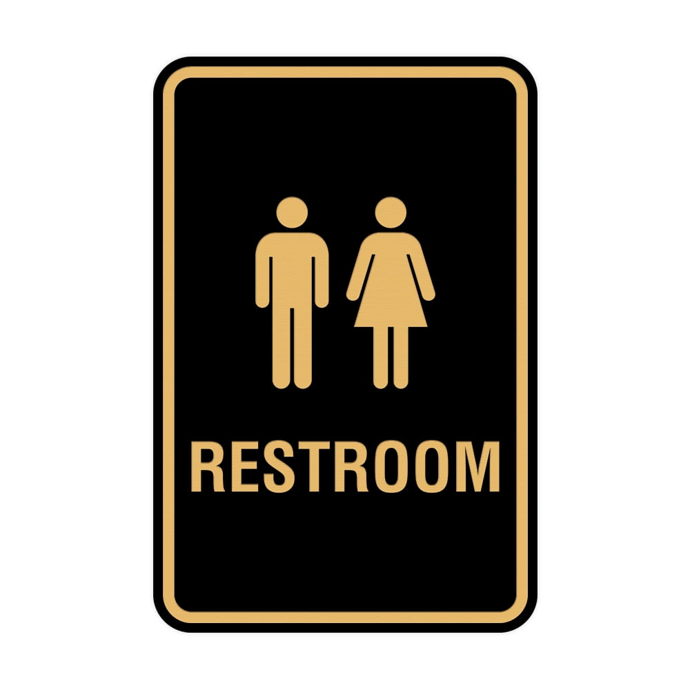 Portrait Round Unisex Restroom Sign (Black Gold) - Large 6" x 8 ...