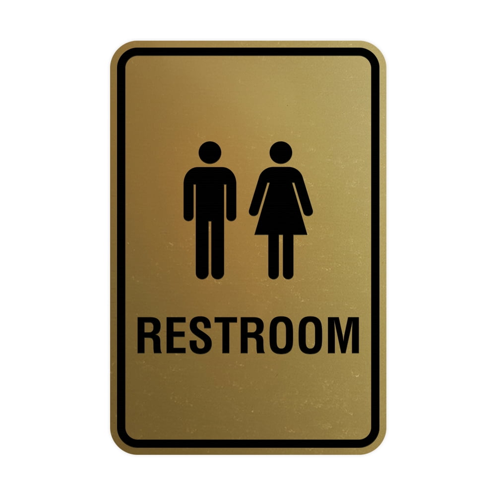Portrait Round Unisex Restroom Sign (Brushed Gold) - Large 6" x 8 ...