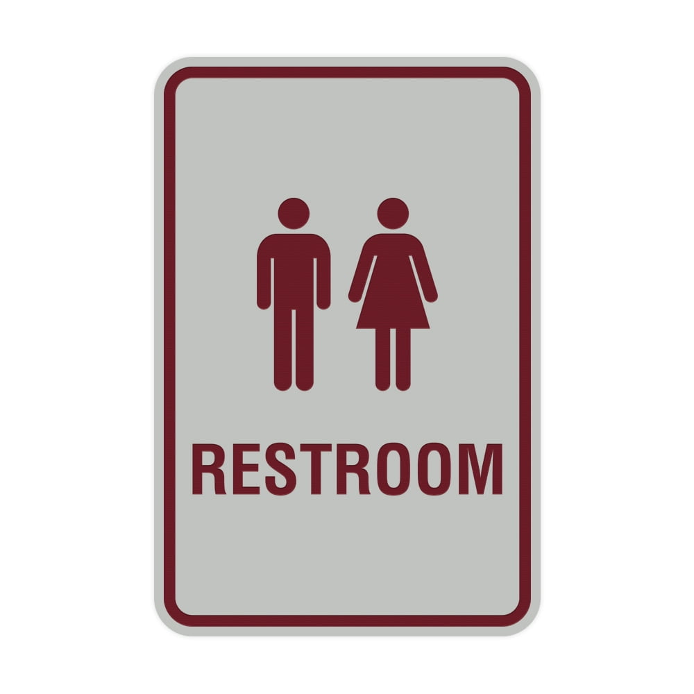 Portrait Round Unisex Restroom Sign (Light Grey / Burgundy) - Small 4 ...