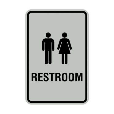 Portrait Round Restrooms Left Arrow Sign (Lt Gray) - Large 6" x 8 ...