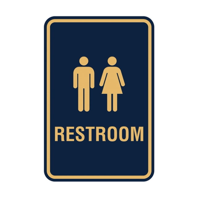 Portrait Round Unisex Restroom Sign (Navy Blue/Gold) - Small 4" x 6 ...